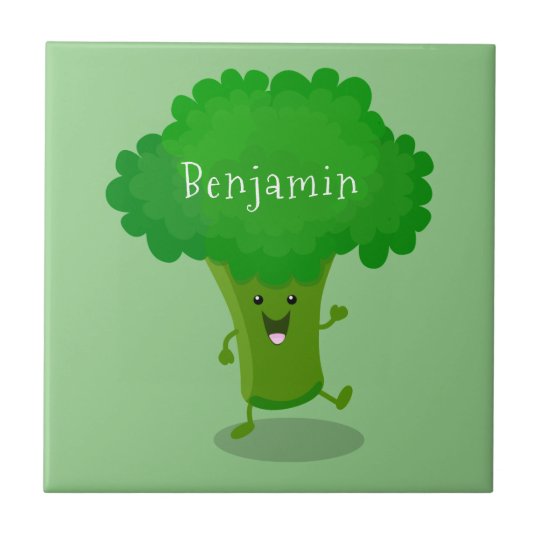 Cute kawaii dancing broccoli cartoon illustration ceramic tile | Zazzle.com