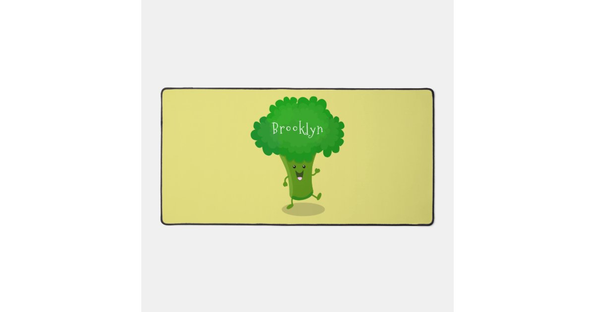 Cute kawaii dancing broccoli cartoon illustration desk mat | Zazzle