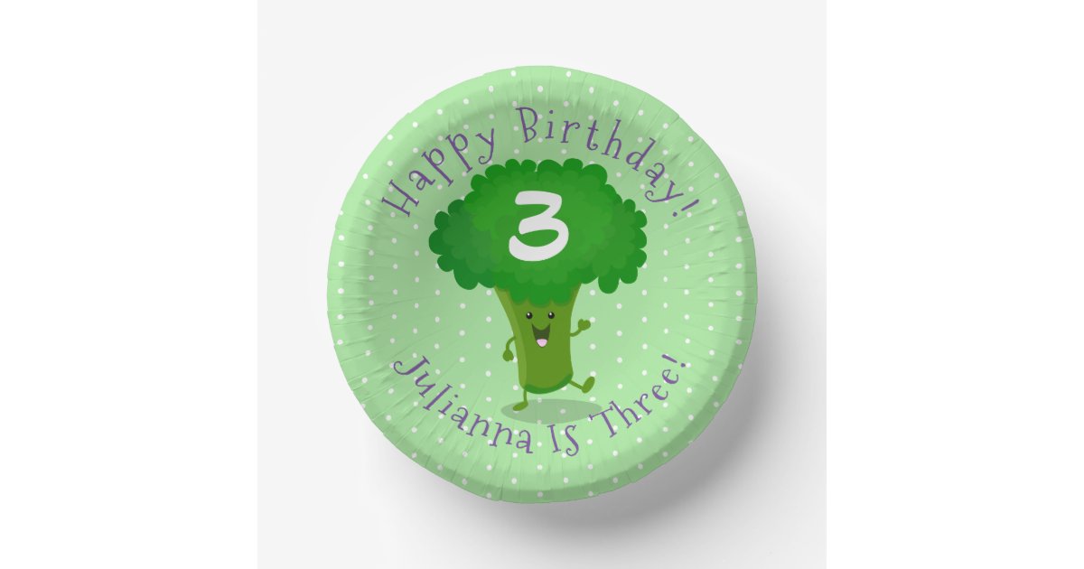 Cute kawaii dancing broccoli cartoon illustration paper bowls | Zazzle
