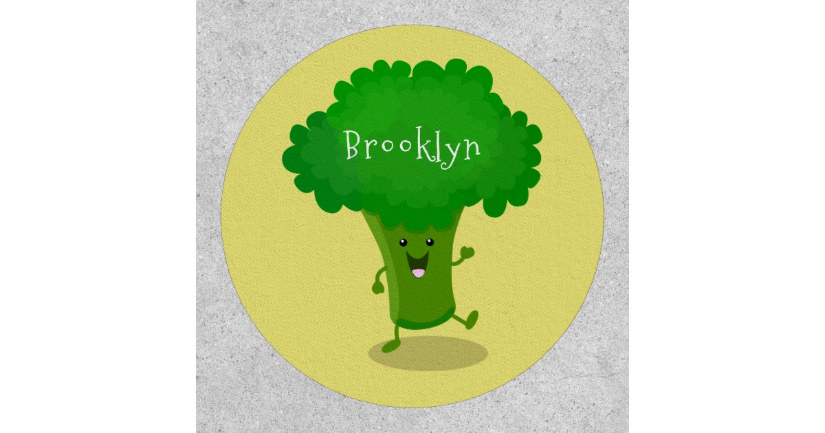 Cute kawaii dancing broccoli cartoon illustration patch | Zazzle