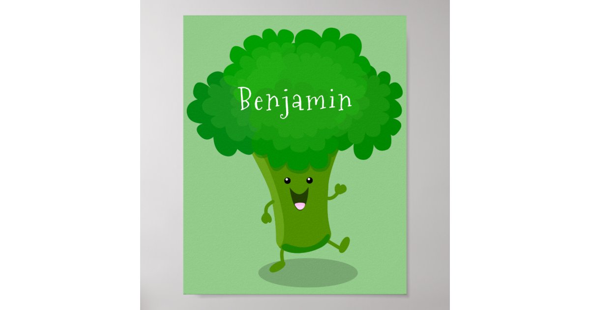 Cute kawaii dancing broccoli cartoon illustration poster | Zazzle