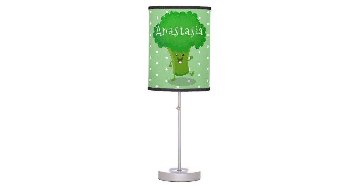 Cute kawaii dancing broccoli cartoon illustration table lamp | Zazzle