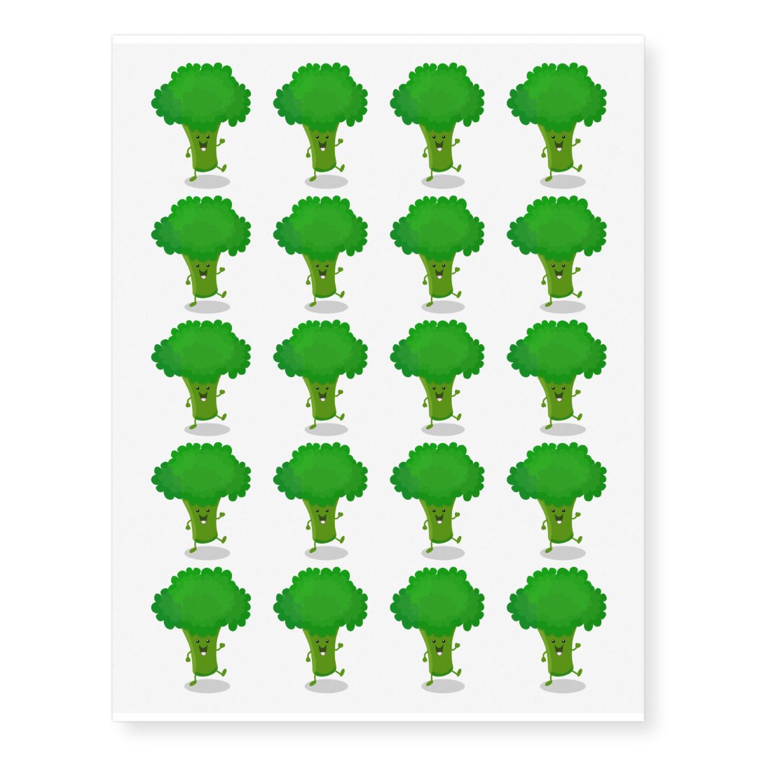 Cute kawaii dancing broccoli cartoon illustration temporary tattoos ...
