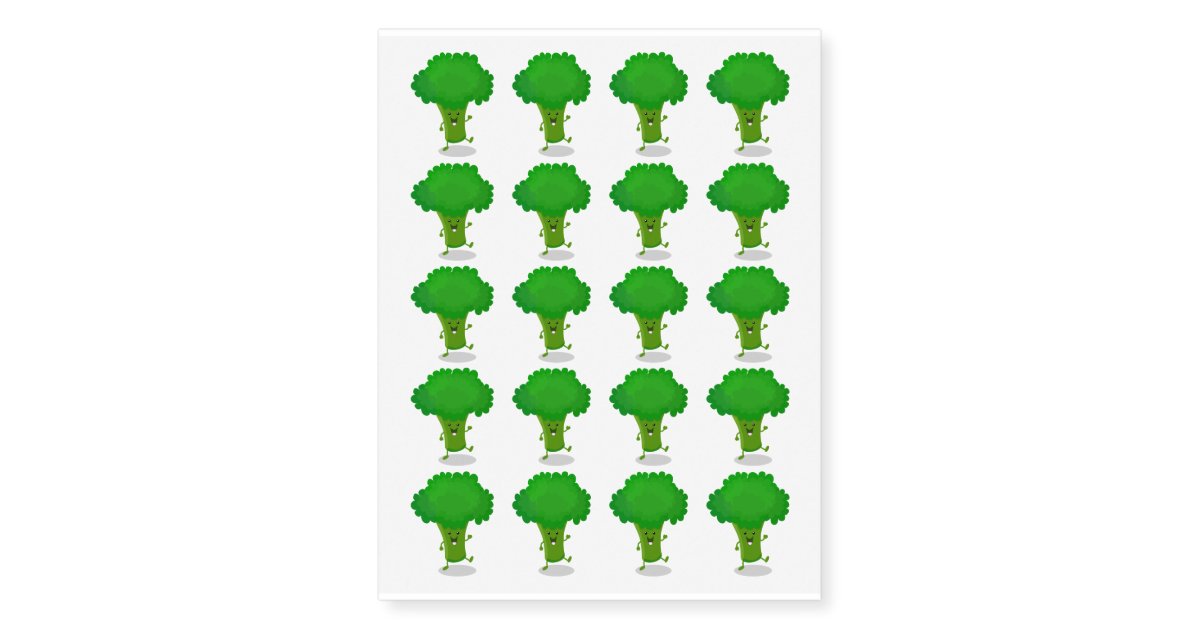 Cute kawaii dancing broccoli cartoon illustration temporary tattoos ...