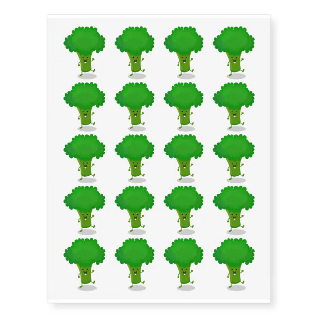 Cute kawaii dancing broccoli cartoon illustration temporary tattoos ...