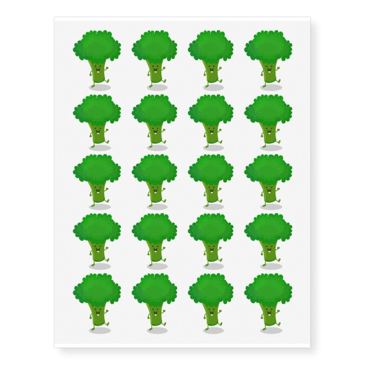 Cute kawaii dancing broccoli cartoon illustration temporary tattoos ...
