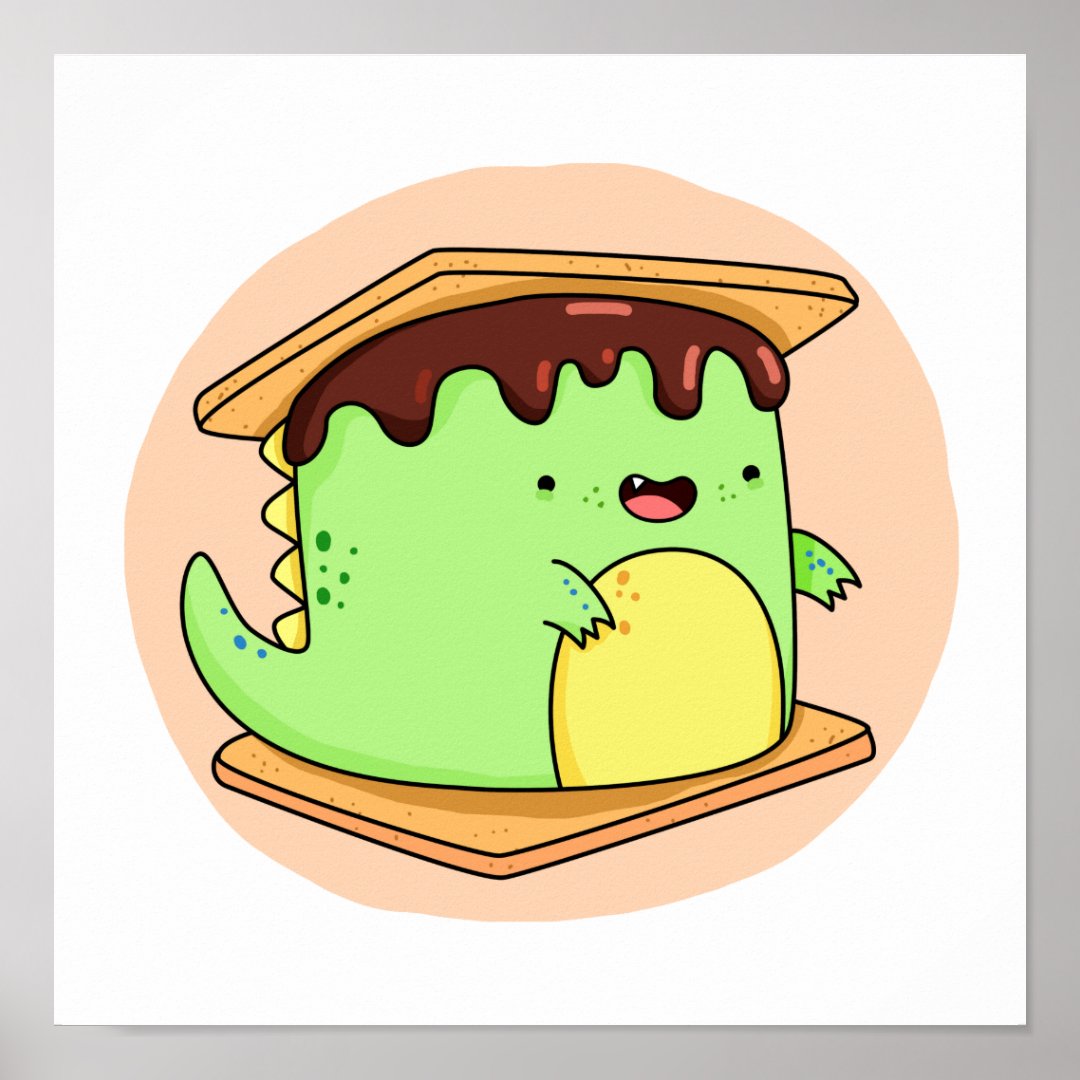 Cute Kawaii Dino-smore Poster | Zazzle