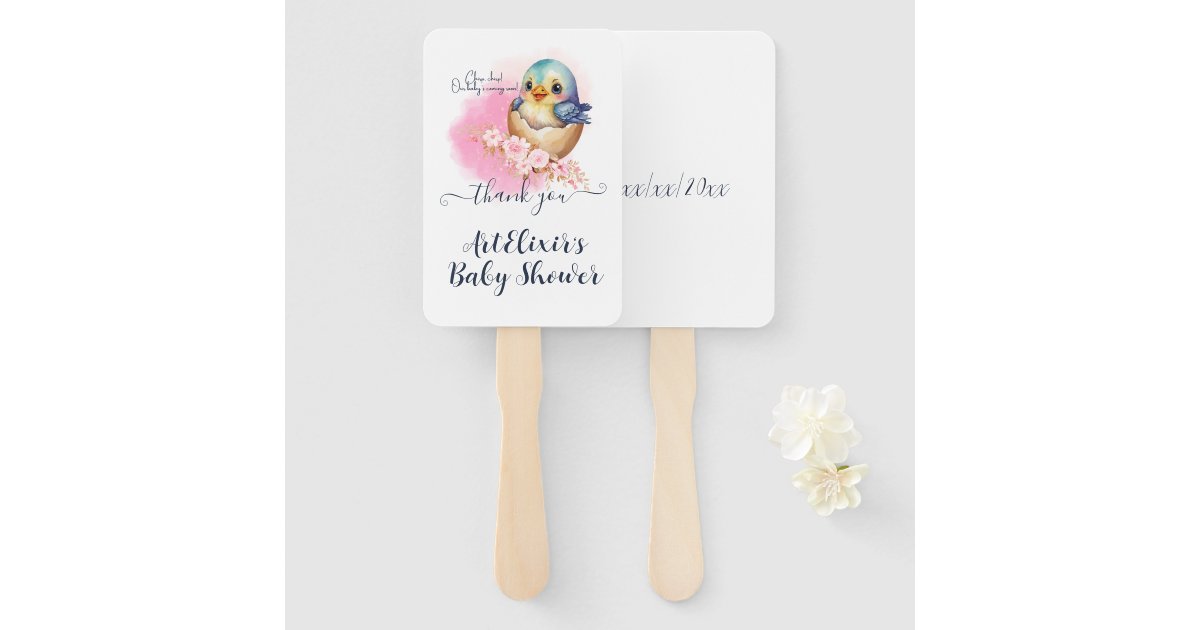 Cute Kawaii Egg Bird Elegant Floral Baby Shower Hand Fan | Zazzle