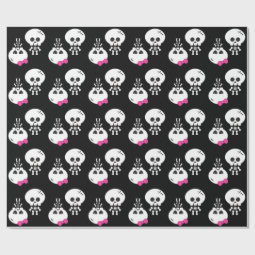 cute kawaii emo boy girl skeletons skullies wrapping paper | Zazzle