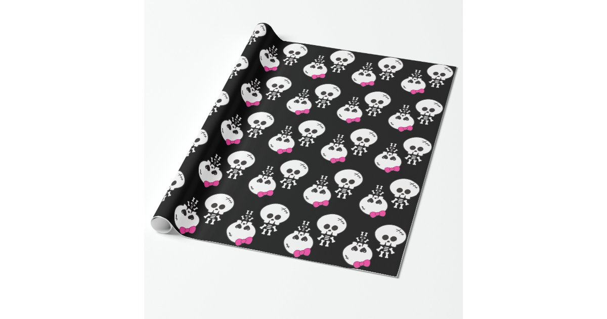 cute kawaii emo boy girl skeletons skullies wrapping paper | Zazzle
