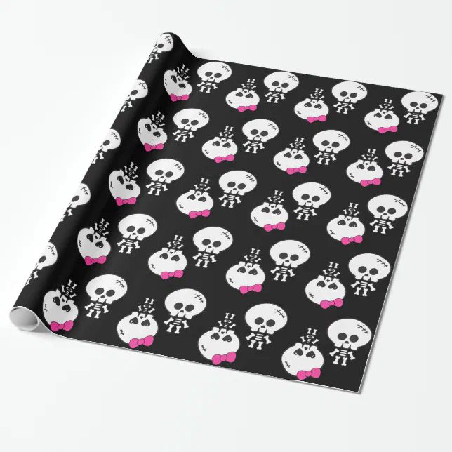 cute kawaii emo boy girl skeletons skullies wrapping paper | Zazzle