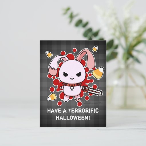 Cute Kawaii evil bunny with chainsaw Postcard | Zazzle