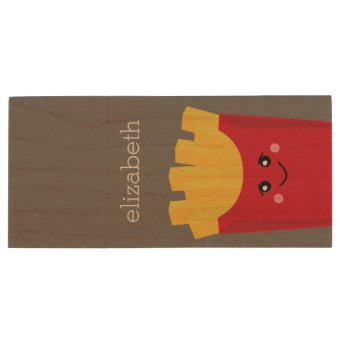 Cute Kawaii French Fries with Custom Name Wood USB Flash Drive | Zazzle