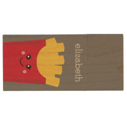 Cute Kawaii French Fries with Custom Name Wood USB Flash Drive | Zazzle