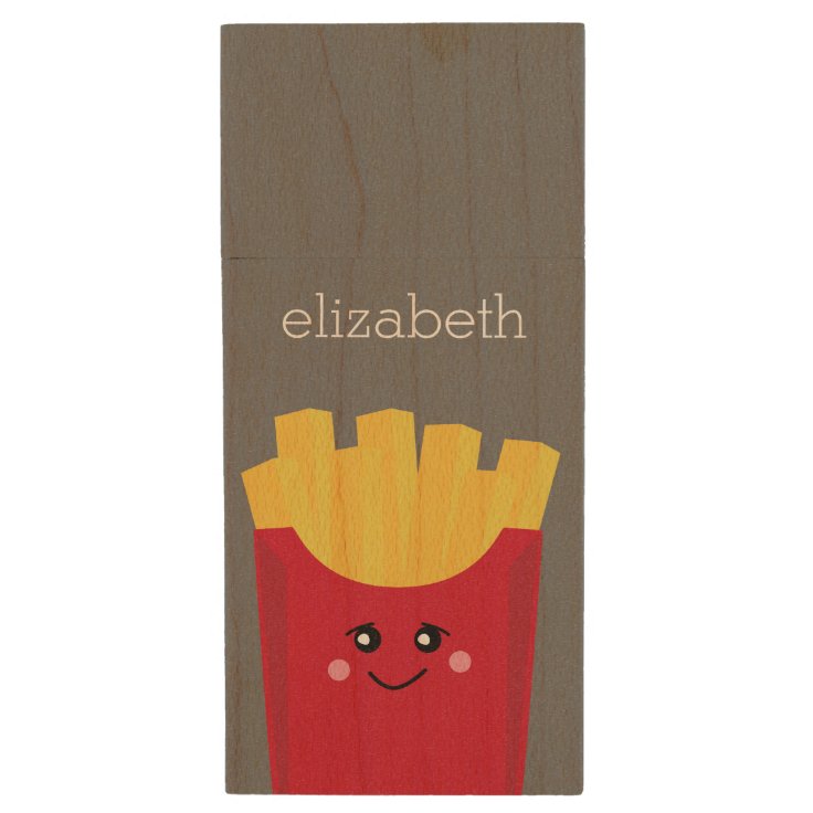 Cute Kawaii French Fries with Custom Name Wood USB Flash Drive | Zazzle