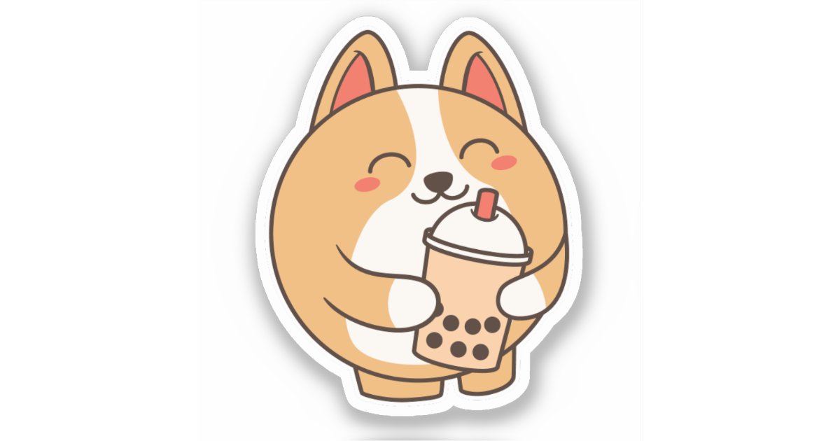 Cute Kawaii Funny Corgi Dog Boba Sticker | Zazzle