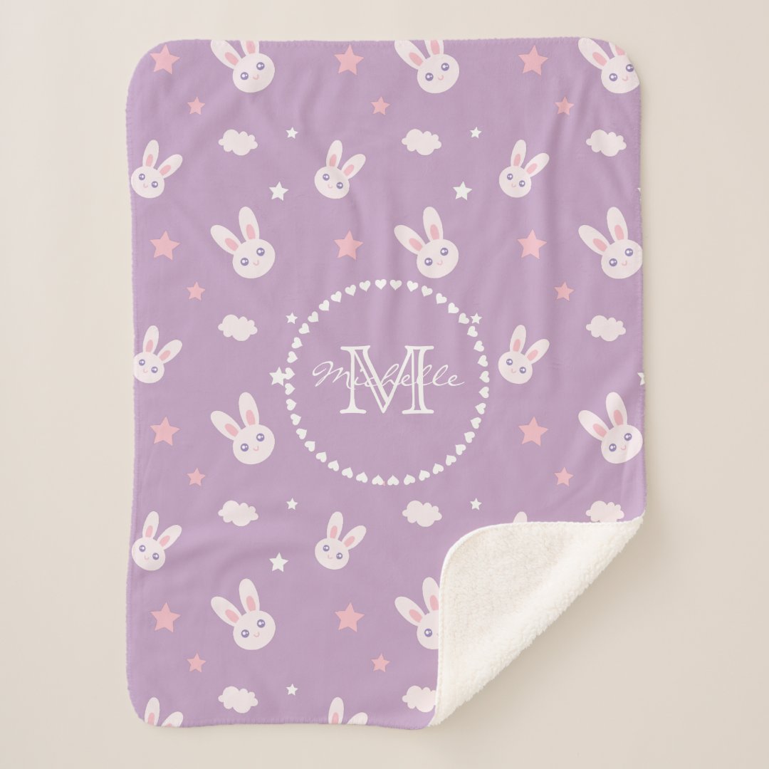 Cute Kawaii Girly Pink Bunny Rabbit Pastel Purple Sherpa Blanket | Zazzle