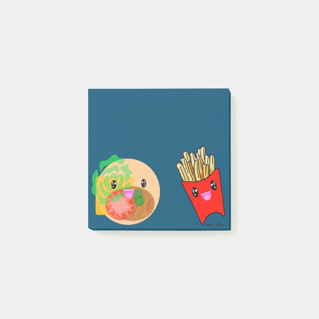 Cute kawaii hamburger and fries fast food post-it notes | Zazzle