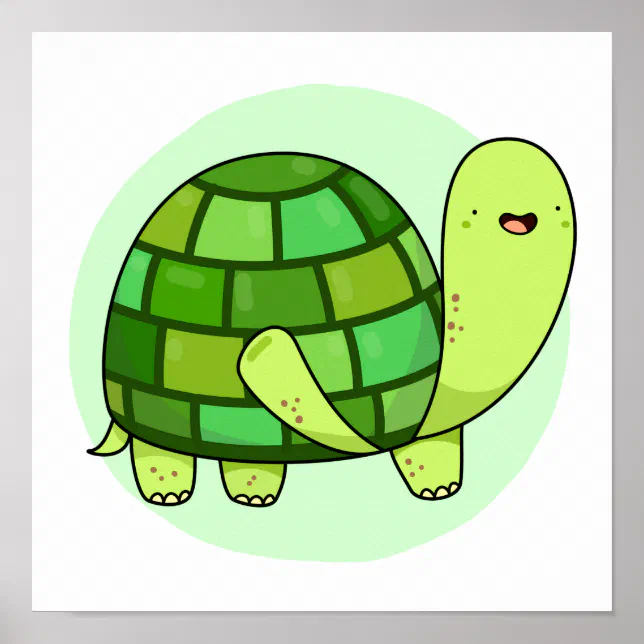 Cute Kawaii Happy Green Tortoise Poster | Zazzle