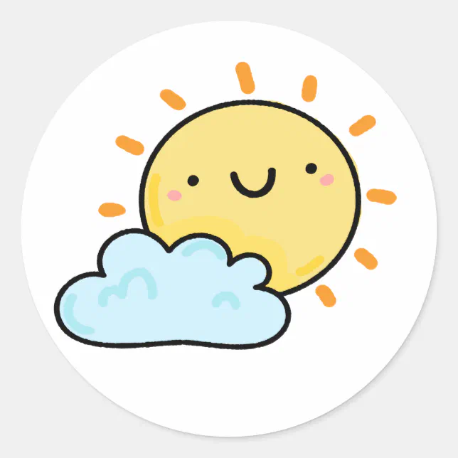 Cute Kawaii Happy Sun Classic Round Sticker | Zazzle