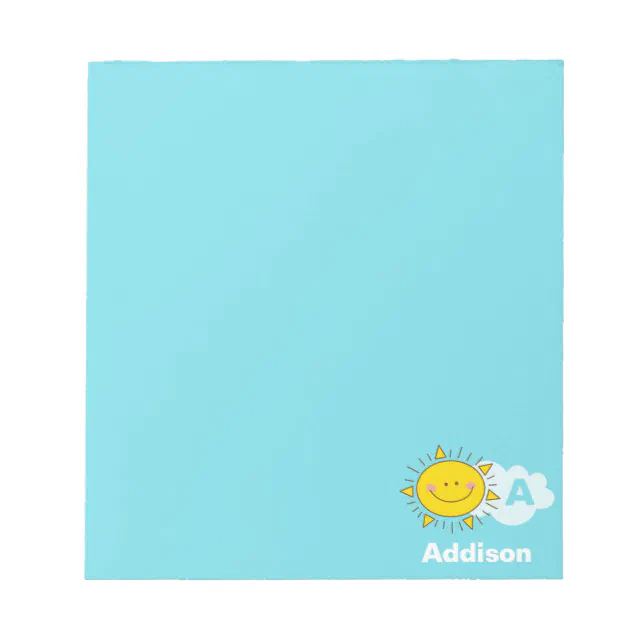 Cute Kawaii Happy Sunshine Monogram Add Your Name Notepad | Zazzle
