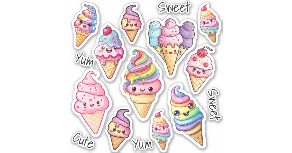 Cute Kawaii Ice Cream Kids Sticker | Zazzle