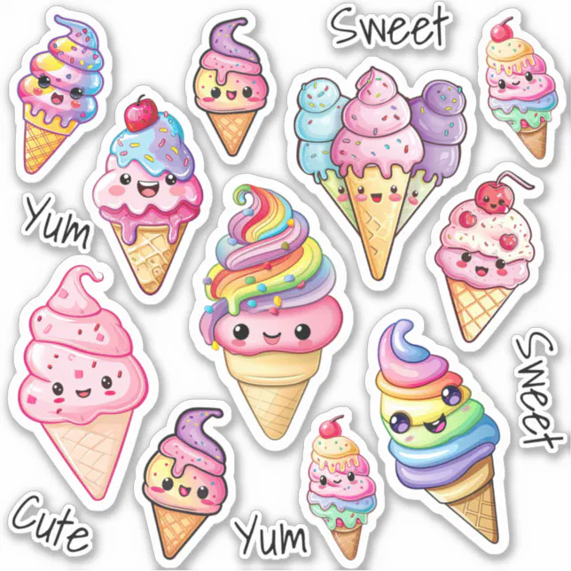 Cute Kawaii Ice Cream Kids Sticker | Zazzle