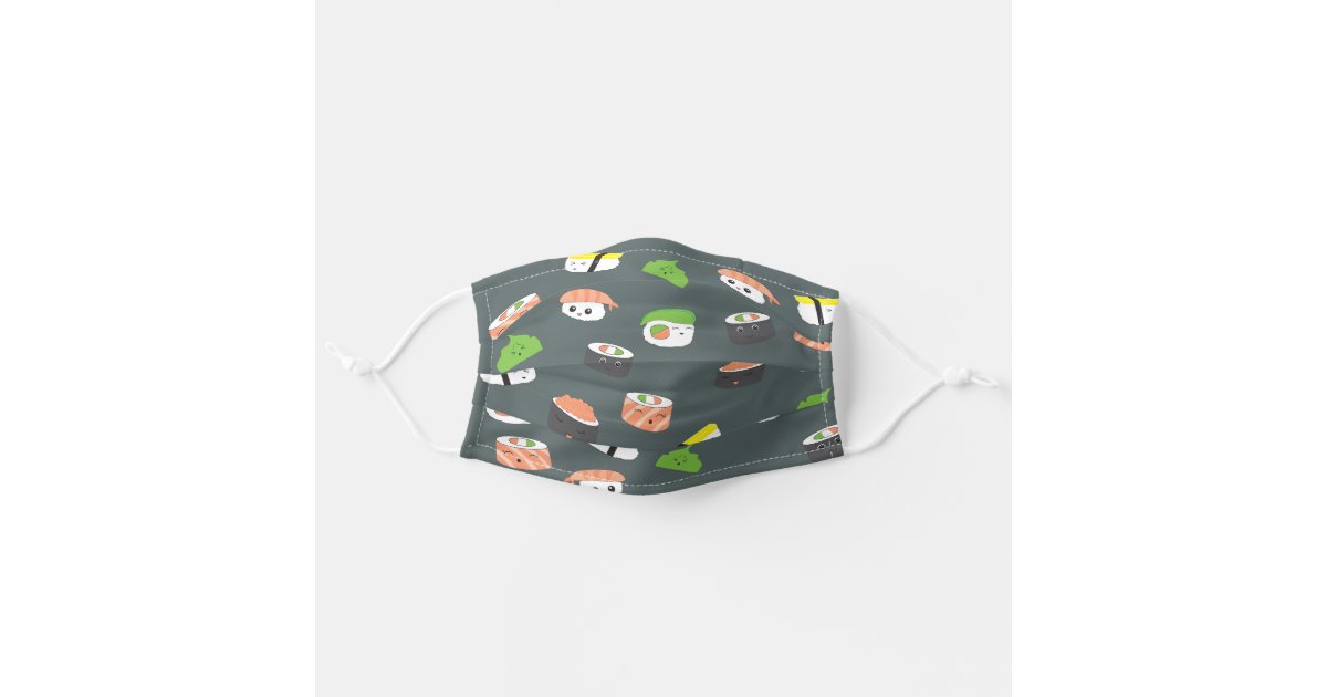 Cute kawaii Illustration pattern Sushi Adult Cloth Face Mask | Zazzle