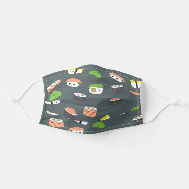 Cute kawaii Illustration pattern Sushi Adult Cloth Face Mask | Zazzle