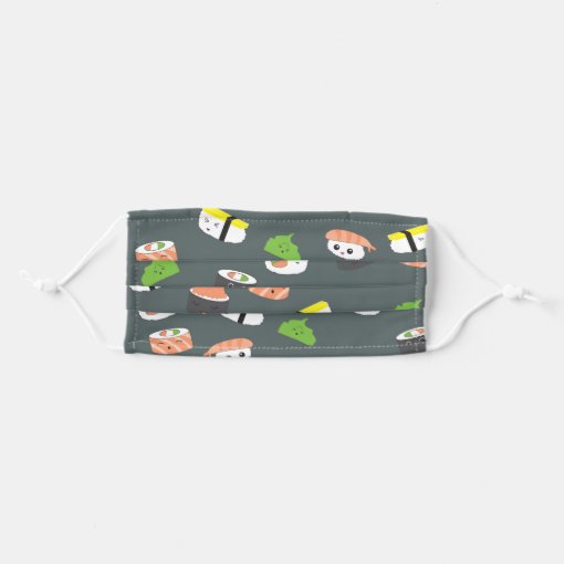Cute kawaii Illustration pattern Sushi Adult Cloth Face Mask | Zazzle