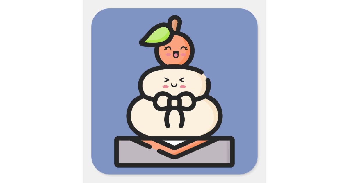 Cute Kawaii Kagami Mochi Square Sticker | Zazzle