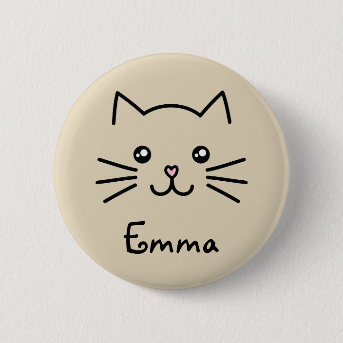 Cute Kawaii Kitten Cat Face With Pink Heart Nose Button | Zazzle.com
