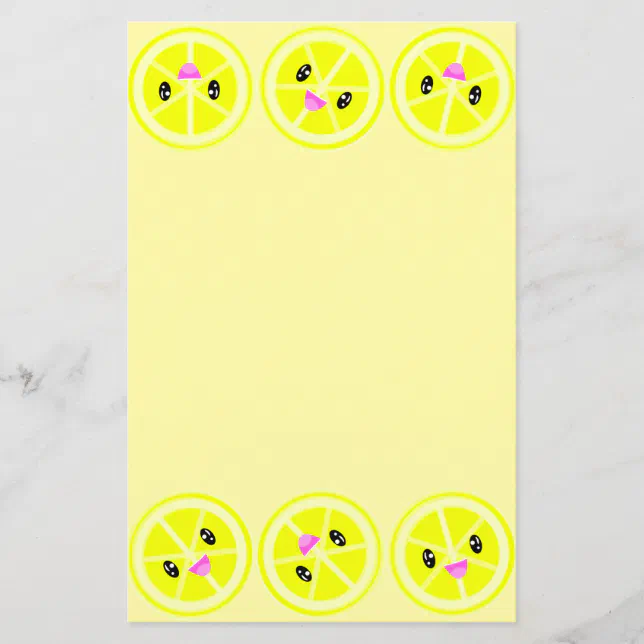Cute Kawaii Lemon Border Lemonade Stationery Paper | Zazzle