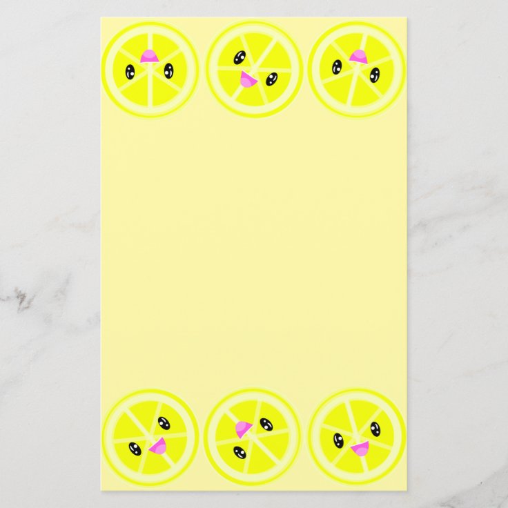 Cute Kawaii Lemon Border Lemonade Stationery Paper | Zazzle