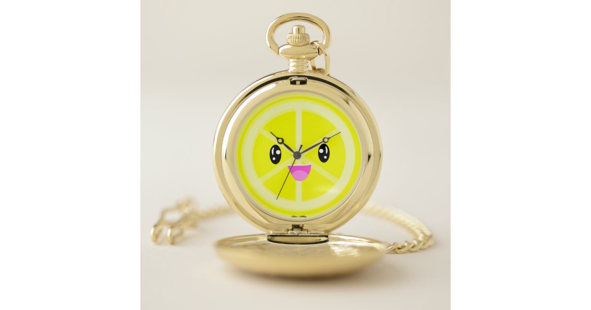 Cute Kawaii Lemon Citrus Fruit Foodie Lemonade Pocket Watch | Zazzle