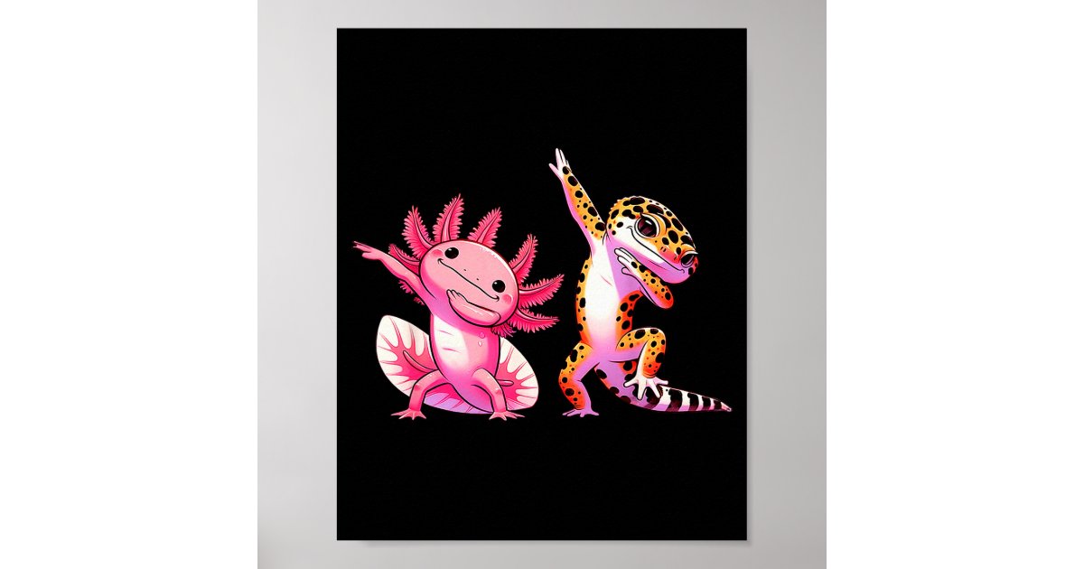 Cute Kawaii Leopard Gecko Dabbing Axolotl Friends Poster | Zazzle