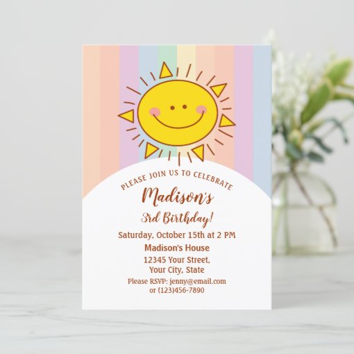 Cute Kawaii Little Rainbow Sunshine Kids Birthday Invitation | Zazzle