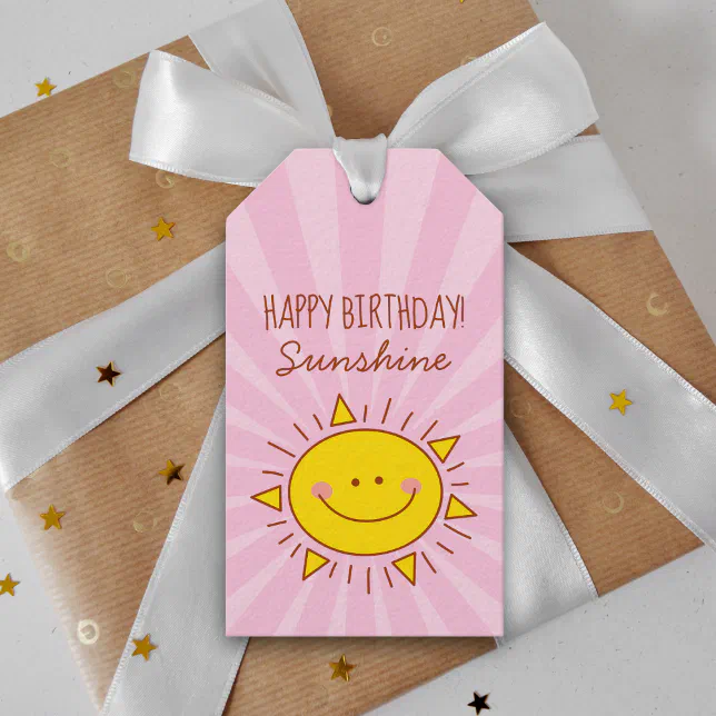 Cute Kawaii Little Sunshine Pink Happy Birthday Gift Tags | Zazzle