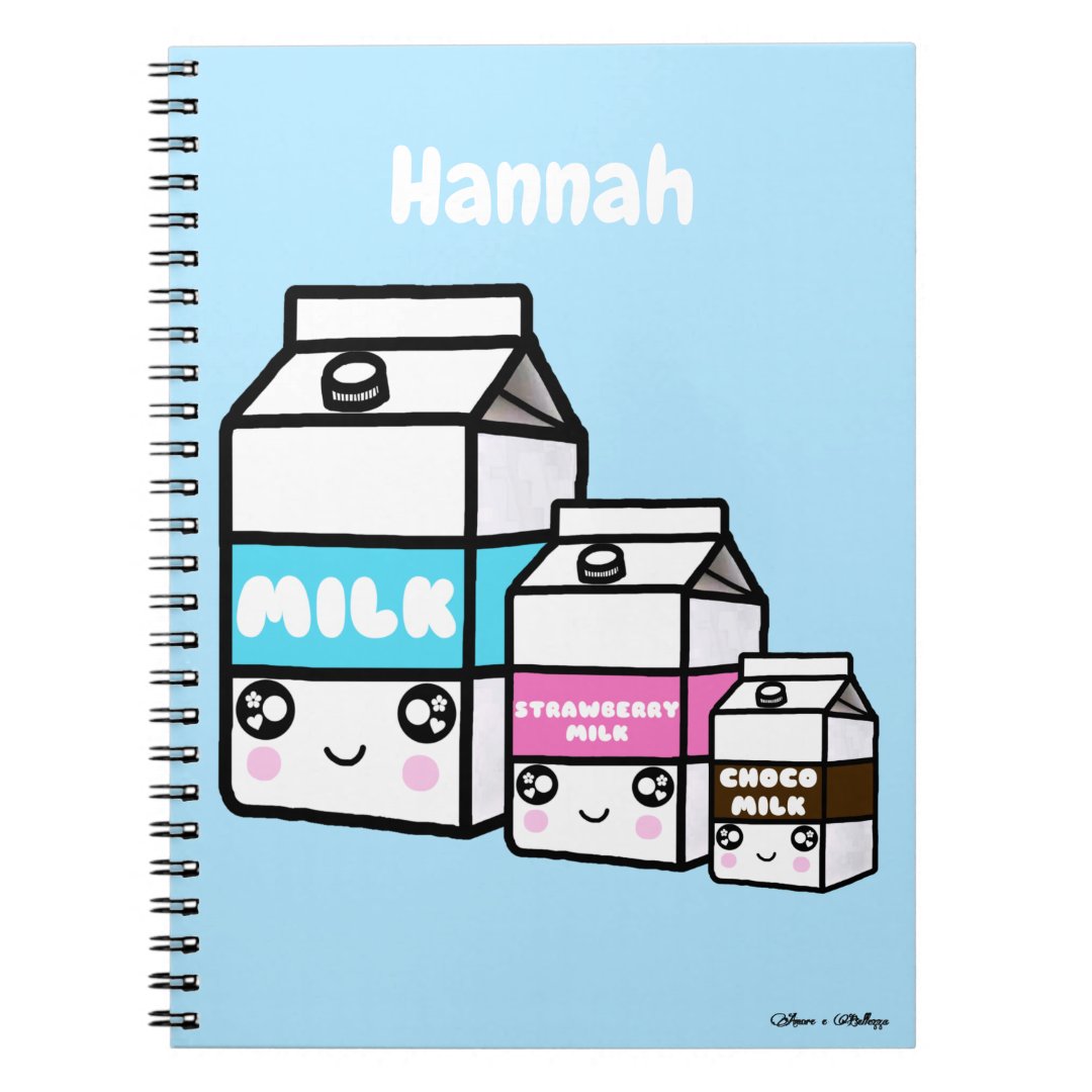 Cute Kawaii Milk Dairy Trio Personalized Pastel Notebook | Zazzle