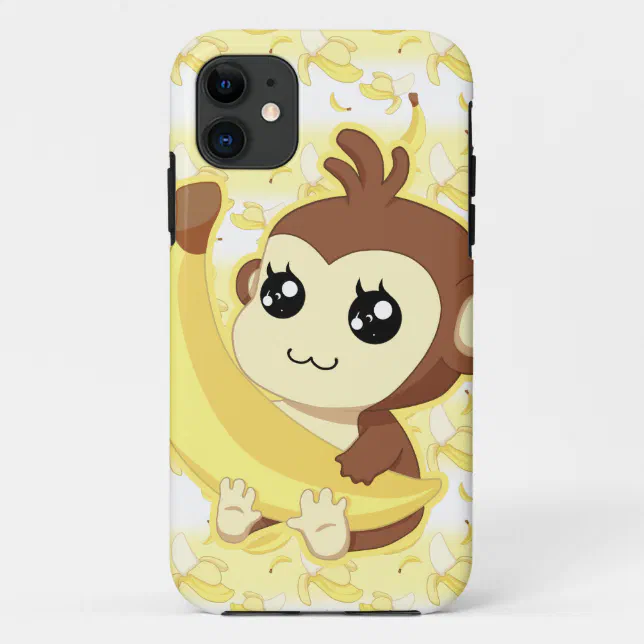 Cute Kawaii monkey holding banana Case-Mate iPhone Case | Zazzle