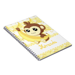 Cute Kawaii monkey holding banana Notebook | Zazzle