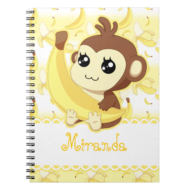 Cute Kawaii monkey holding banana Notebook | Zazzle