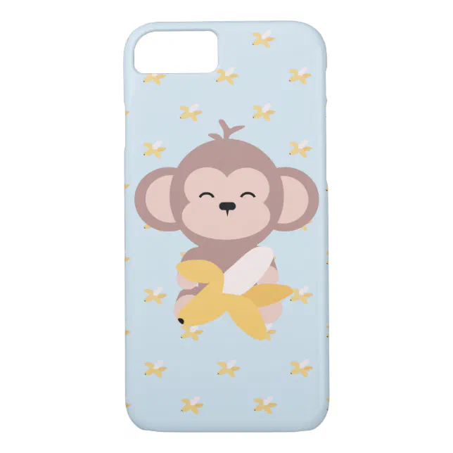 Cute Kawaii Monkey with Banana iPhone 7 Case | Zazzle