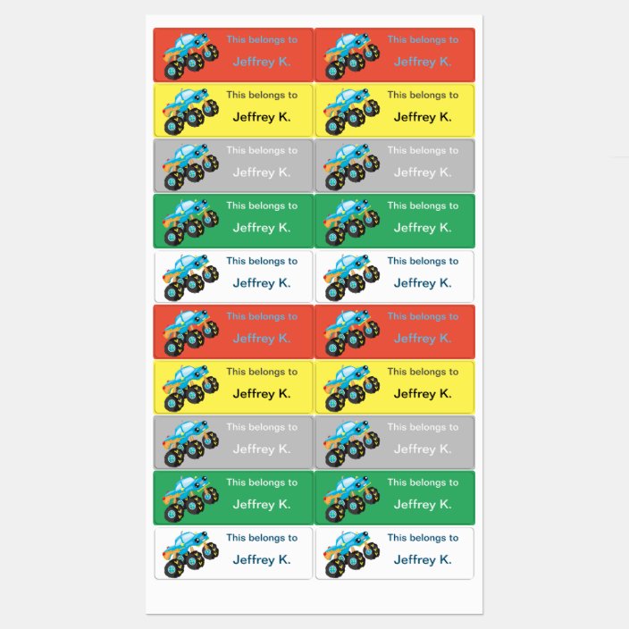 Cute Kawaii Monster Truck Personalized Kids' Labels | Zazzle.com