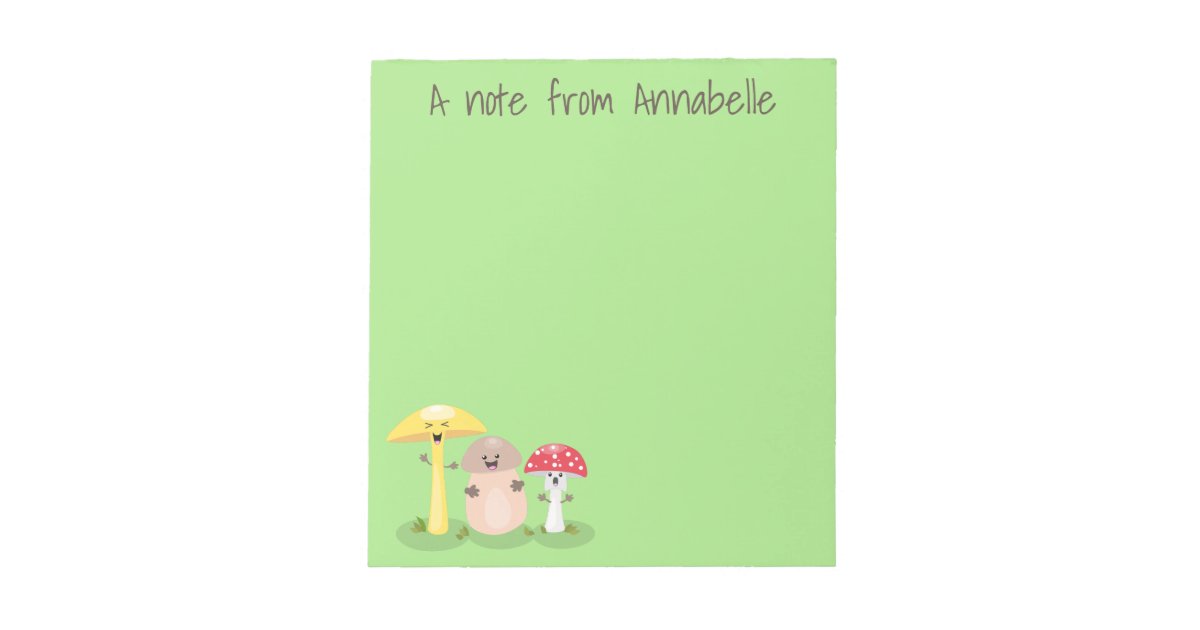 Cute kawaii mushroom fungi toadstool cartoon notepad | Zazzle
