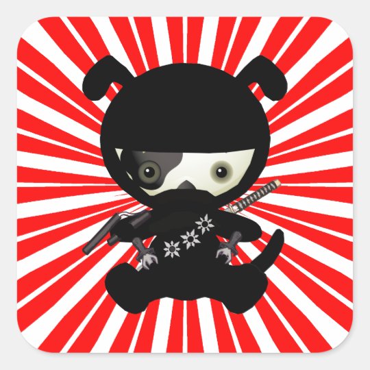 Cute Kawaii Ninja Puppy Dog on Red Square Sticker | Zazzle.com