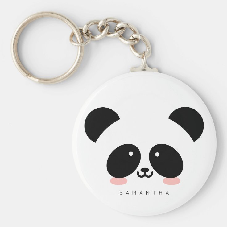 Cute Kawaii Panda | Add Your Name Keychain | Zazzle
