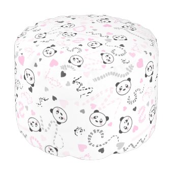 Cute Kawaii Panda Pink Gray Sweet Hearts Baby Pouf | Zazzle