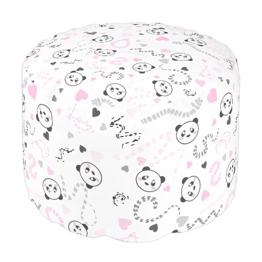 Cute Kawaii Panda Pink Gray Sweet Hearts Baby Pouf | Zazzle