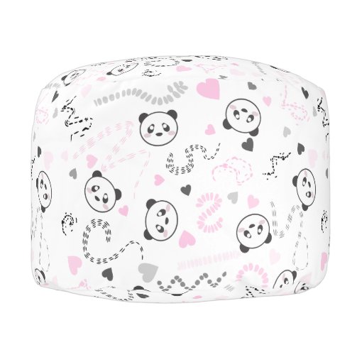 Cute Kawaii Panda Pink Gray Sweet Hearts Baby Pouf | Zazzle